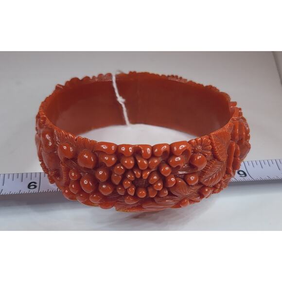Unknown | Jewelry | Vintage Art Deco Style Carved Celluloid Floral ...